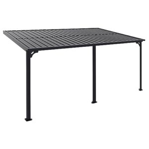 veikou 14' x 10' wall mounted gazebo hardtop, gazebos on clearance with aluminum frame, wall pergola w/heavy-duty galvanized roof & drain system, black