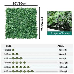 YITAHOME 12 PCS 20"x20" Artificial Grass Wall, Boxwood Hedge Wall Panels, Artificial Grass Backdrop Wall, Privacy Fence with UV Protection for Outdoor Indoor Garden Fence Backyard