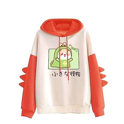 Comigeewa Hoodie for Women Lightweight,Lindo dinosaurio Kawaii con capucha para mujer Casual Animal impreso manga larga divertida Sudadera vacaciones 2023,Red,Small