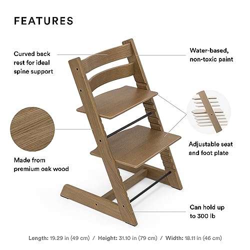 Stokke Tripp Trapp Chair from, Oak Brown - Adjustable, Convertible Chair for Toddlers, Children & Adults - Comfortable & Ergonomic - Made with Oak Wood