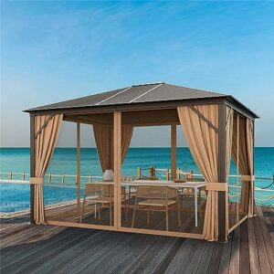 clihome 12 x10 ft galvanized outdoor hardtop gazebo steel top and netting