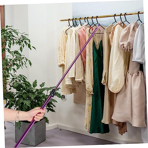 Cabilock 3pcs Telescopic Clothes Rail Coat Hooks Heavy Duty Telescoping Walking Stick Retractable Clothes Line Hotel Clothesline Pole Dorm Room Outdoor Clothesline Stainless Steel Purple