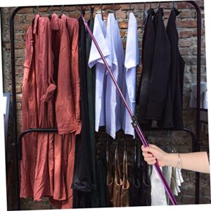 Cabilock 3pcs Telescopic Clothes Rail Coat Hooks Heavy Duty Telescoping Walking Stick Retractable Clothes Line Hotel Clothesline Pole Dorm Room Outdoor Clothesline Stainless Steel Purple