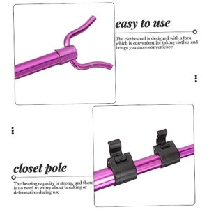 Cabilock 3pcs Telescopic Clothes Rail Coat Hooks Heavy Duty Telescoping Walking Stick Retractable Clothes Line Hotel Clothesline Pole Dorm Room Outdoor Clothesline Stainless Steel Purple