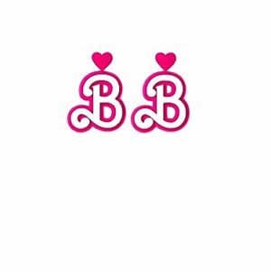 Pink B Earrings for woman and girls - Pink Accessories for Women, Babie Jewelry for Women, Pink Accessories, Love Heart Earrings (Glitter Pink)