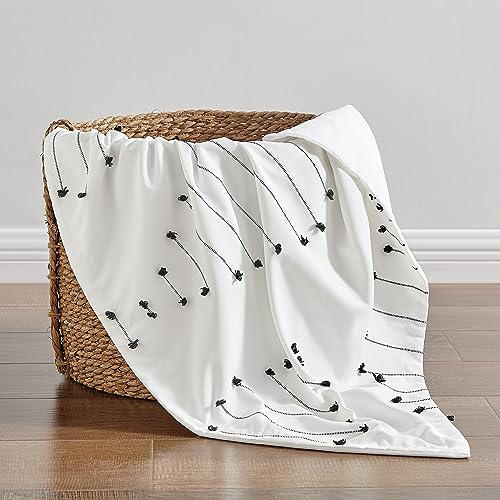 Sweet Jojo Designs Black and White Boho Stitch Unisex Soft Baby Blanket Receiving Security Stroller Swaddle Toddler Newborn Infant Kids Travel Warm Minky Farmhouse Bohemian Southwestern Minimalist