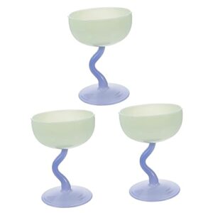 nolitoy 3pcs yogurt fancy party sundae dish trifle birthday champagne parfait cereal salad wedding cream bowls dessert pudding glass condiment blue cup home decorative footed wine