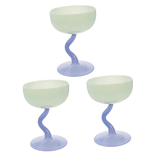 NOLITOY 3pcs Yogurt Fancy Party Sundae Dish Trifle Birthday Champagne Parfait Cereal Salad Wedding Cream Bowls Dessert Pudding Glass Condiment Blue Cup Home Decorative Footed Wine