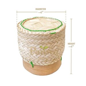 PANWA Mini Bamboo Sticky Rice Serving Basket- Handmade 100% Eco-Friendly Thai Mini Wickerwork Kratips- 4 piece set- Food Safe (Green)