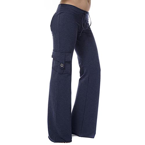 Womens Yoga Sweatpants High Waisted Flare Work Overalls Drawstring Button Casual Running Lounge Straight-Leg Elastic Pants Limited Deals Today Prime Time