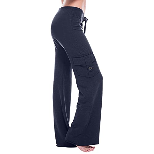 Womens Yoga Sweatpants High Waisted Flare Work Overalls Drawstring Button Casual Running Lounge Straight-Leg Elastic Pants Limited Deals Today Prime Time