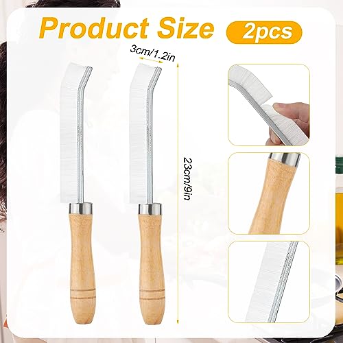 2pcs Gap Cleaning Brushes with Wooden Handle, Multifunctional Cleaning Brush Detail Cleaner Brush Household Cleaning Brush Crevice Cleaning Tool for Window Slot Bathroom Kitchen (White)