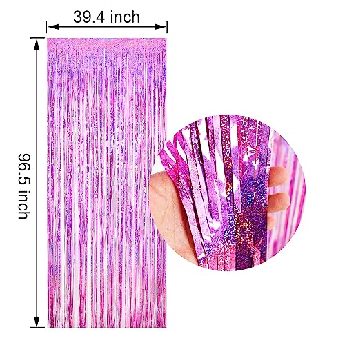 Miliocry 2 Pack 3.3 x 8 ft Pink Foil Fringe Curtains, Metallic Tinsel Curtain Backdrop for Parties, Door Wall Streamers, Glitter Streamer for Birthday, Photo Booth Props, Christmas Party Decor