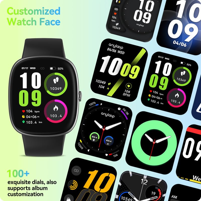 anyloop Smart Watches for Men Women with 24/7 Heart Rate Blood Oxygen Monitor Sleep Tracking, 46mm 1.3oz Step Calorie Counter Fitness Watch Activity Trackers for iOS and Android Phones