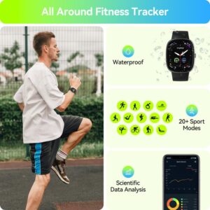 anyloop Smart Watches for Men Women with 24/7 Heart Rate Blood Oxygen Monitor Sleep Tracking, 46mm 1.3oz Step Calorie Counter Fitness Watch Activity Trackers for iOS and Android Phones