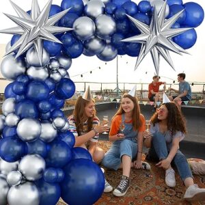 Royal Blue and Silver Balloon Garland Kit, 108pcs Blue and Silver Balloons,Navy Blue and Silver Balloons with Royal Blue and Silver Balloon for Birthday Party, Weddings, Baby Shower, Anniversaries