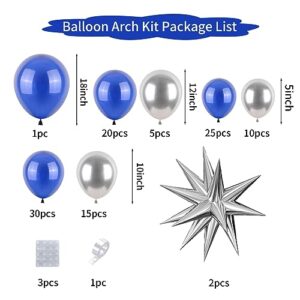 Royal Blue and Silver Balloon Garland Kit, 108pcs Blue and Silver Balloons,Navy Blue and Silver Balloons with Royal Blue and Silver Balloon for Birthday Party, Weddings, Baby Shower, Anniversaries