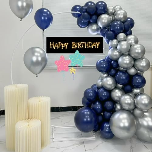 Royal Blue and Silver Balloon Garland Kit, 108pcs Blue and Silver Balloons,Navy Blue and Silver Balloons with Royal Blue and Silver Balloon for Birthday Party, Weddings, Baby Shower, Anniversaries