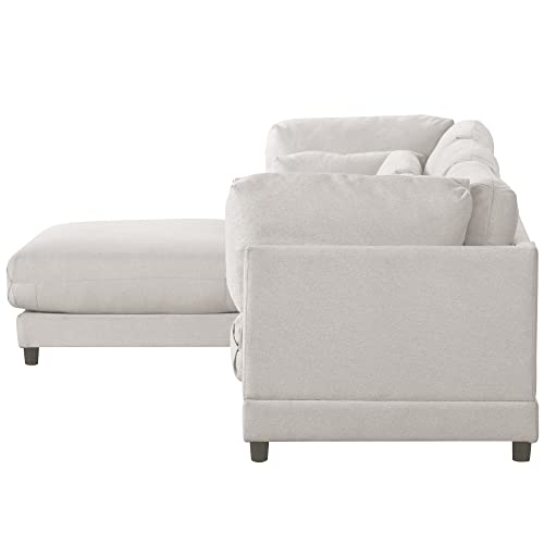 WILLIAMSPACE 110" Sectional Sofa Couch for Living Room, Modern L-Shape Sofa with Convertible Ottoman, Upholstered Modular Sofa with 4 Waist Pillows, Beige