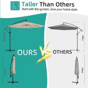 Shintenchi Patio Offset Umbrella w/Easy Tilt Adjustment,Crank and Cross Base, Outdoor Cantilever Hanging Umbrella with 8 Ribs, 95% UV protection and Waterproof Canopy, Khaki