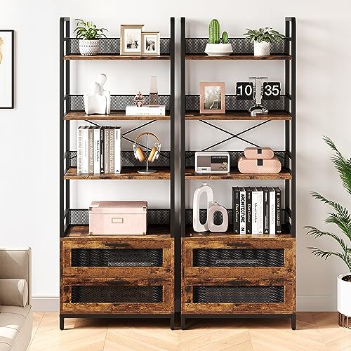 IDEALHOUSE Bookshelf with Drawers Industrial Bookcase with 4 Tiers Open Storage Shelves Rustic Bookshelves 70.87" Tall Display Racks Farmhouse Bookshelf for Bedroom, Living Room, Home Office, Brown