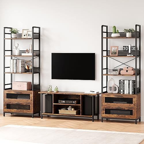 IDEALHOUSE Bookshelf with Drawers Industrial Bookcase with 4 Tiers Open Storage Shelves Rustic Bookshelves 70.87" Tall Display Racks Farmhouse Bookshelf for Bedroom, Living Room, Home Office, Brown