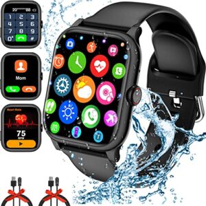 smart watches for women men (answer/make call), 1.81'' touch large screen, fitness tracker watch, heart rate monitor, step counter, activity trackers smartwatches ios android, 2 charging cables, black