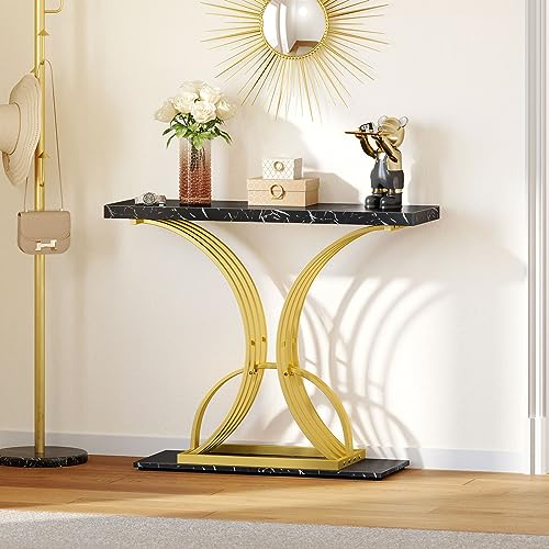 YITAHOME Gold Console Table, Modern Hallway Table for Entryway, 40 inch Entryway Tables Narrow Sofa Table for Living Room, Hallway, Entryway, Faux Marble Black