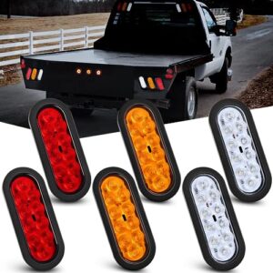 nilight 6inch oval trailer tail light 6pcs red amber white 10led with flush mount grommets plugs ip67 waterproof brake turn signals reverse lights for rv truck trailer, 2 years warranty