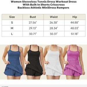 MISSACTIVER Women Tennis Dress Workout Dress with Built in Shorts Sleeveless Crisscross Backless Summer Athletic Mini Dress(Medium,Cyan)