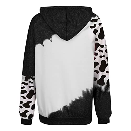 COTECRAM Hoodies Fall Fashion 2023 Oversized Cute Cow Print Sweatshirt Casual Long Sleeve Y2k Hoodie Pockets Pullover Loose Fit Tunic Winter Tops Clothes for Teen Girls Comy Shirts(A Black,Medium)