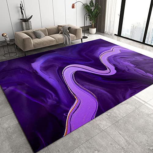 Noble Light Luxury Classic Area Rug, Purple Gold Fluid Indoor Non-Slip Kids Rugs, Machine Washable Breathable Durable Carpet for Front Entrance Floor Decor,5 x 7ft