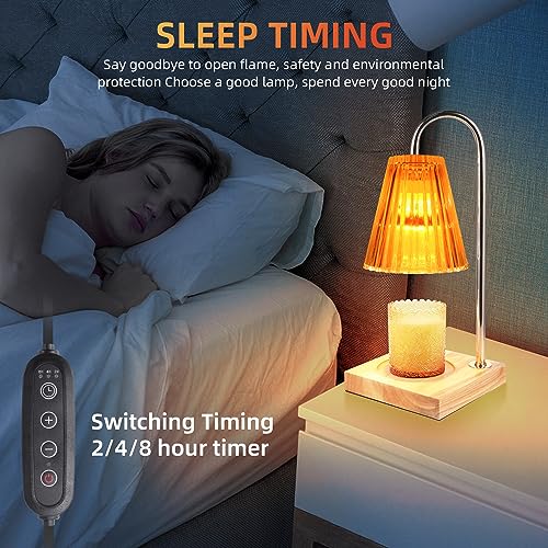 Candle Warmer Lamp, Candle Lamp with Timing Function, 4 Bulbs, Compatible with Jar Candles, Electric Dimmable Candle Warmer, Log Style Base Candle Warmer for Home Bedroom Decor, Gift for Family