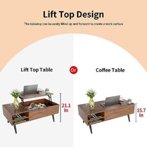 PayLessHere Lift Top Coffee Table with Adjustable Storage and Hidden Compartment Small Wood Coffee Table Center Table for Home Living Room Office Apartment Reception Room,Brown