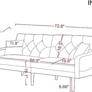 ERYE 3-in-1 Upholstered Futon Sofa Loveseat Convertible Sleeper Couch Bed,2-Seaters Sofa & Couch Soft Cushions Love Seat Daybed for Small Space Living Room Napping