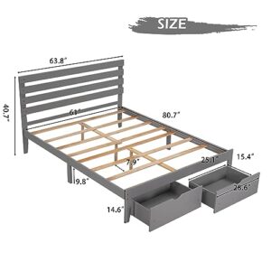 RIDFY Queen Size Wood Platform Bed Frame with Drawers,Heavy Duty Platform Bed Frame with Headboard,Bed Frame with Storage,No Box Spring Needed, Easy Assembly(Queen) (Grey)