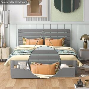 RIDFY Queen Size Wood Platform Bed Frame with Drawers,Heavy Duty Platform Bed Frame with Headboard,Bed Frame with Storage,No Box Spring Needed, Easy Assembly(Queen) (Grey)