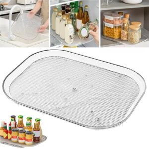 fergrelm square lazy susan organizer for refrigerator, turntable organizer for refrigerator, countertop condiment storage rack, clear-13.74 x 10.19 x 1.26 inches