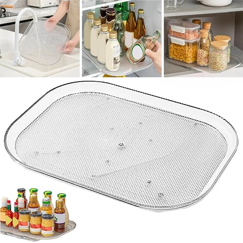 FERGRELM Square Lazy Susan Organizer for Refrigerator, Turntable Organizer for Refrigerator, Countertop Condiment Storage Rack, Clear-13.74 X 10.19 X 1.26 Inches