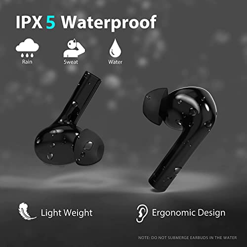 Wireless Headphones, Noise Canceling Bluetooth Headphones V5.3 Stereo IPX7 Waterproof in-Ear Sports with Mini Charging Case and Built-in Microphone E