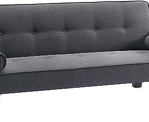 FULife 72" Convertible Loveseat Sofa Bed Sleeper Daybed,Modern Upholstered Folding Recliner,Small Futon Sofá,2 Seaters Couches with Two Pillows for Living Room/Office/Aparment/Place, Dark Grey Fabric