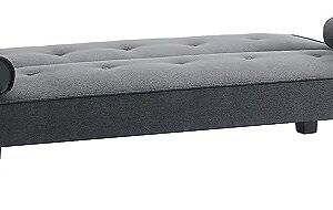 FULife 72" Convertible Loveseat Sofa Bed Sleeper Daybed,Modern Upholstered Folding Recliner,Small Futon Sofá,2 Seaters Couches with Two Pillows for Living Room/Office/Aparment/Place, Dark Grey Fabric