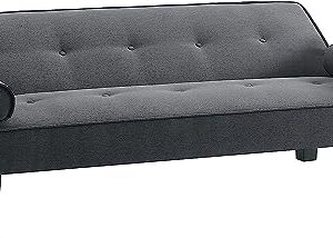 FULife 72" Convertible Loveseat Sofa Bed Sleeper Daybed,Modern Upholstered Folding Recliner,Small Futon Sofá,2 Seaters Couches with Two Pillows for Living Room/Office/Aparment/Place, Dark Grey Fabric