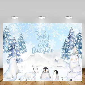 MEHOFOND 7x5ft Winter Baby Shower Backdrop Baby It's Cold Outside Background Blue Watercolor Artic Animals Penguin Baby Shower Party Banner Decorations Photo Booth Props