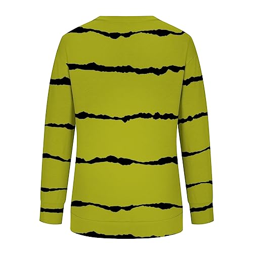 LAWOR Workout Sweatshirts 2023 2024 Sudadera de cuello redondo rayas para mujer suéter bonito manga larga ropa para otoño invierno sudaderas primavera Z4-Yellow 3X-Large