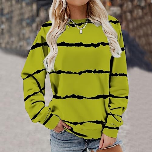 LAWOR Workout Sweatshirts 2023 2024 Sudadera de cuello redondo rayas para mujer suéter bonito manga larga ropa para otoño invierno sudaderas primavera Z4-Yellow 3X-Large