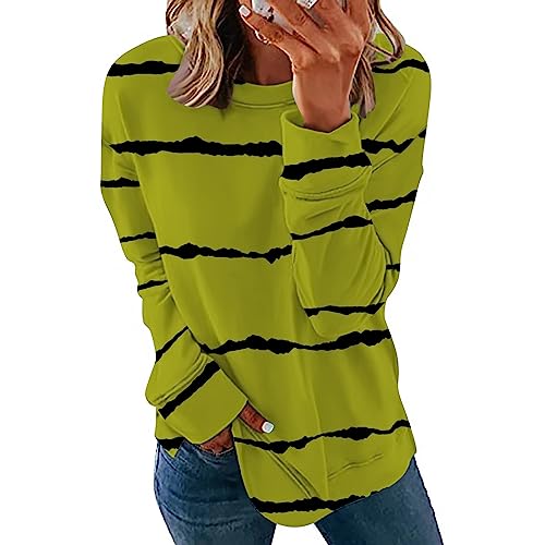 LAWOR Workout Sweatshirts 2023 2024 Sudadera de cuello redondo rayas para mujer suéter bonito manga larga ropa para otoño invierno sudaderas primavera Z4-Yellow 3X-Large