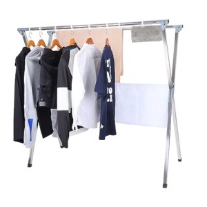 damgoloza clothes drying rack, 95 inches portable heavy duty stainless steel laundry drying rack, foldable & length adjustable with 20 windproof hooks for indoor outdoor