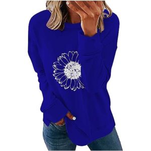 light sweaters for women fall 2023 winter sudadera de cuello redondo para mujer con diseño de girasol, estampado de manga larga jersey de otoño y primavera ed2-dark blue medium