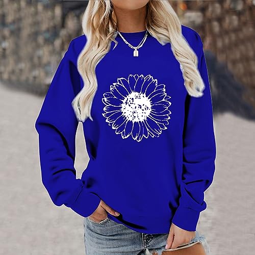 Light Sweaters For Women Fall 2023 Winter Sudadera de cuello redondo para mujer con diseño de girasol, estampado de manga larga jersey de otoño y primavera ED2-Dark Blue Medium